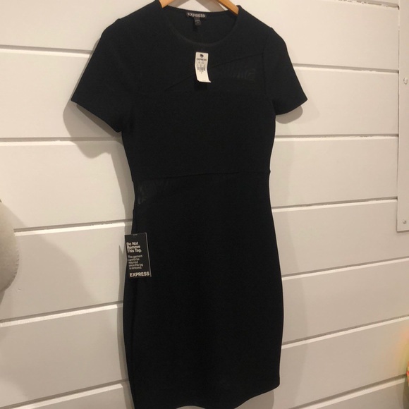 Express | Dresses | Express Fitted Back Mini Dress With Mesh Detail ...